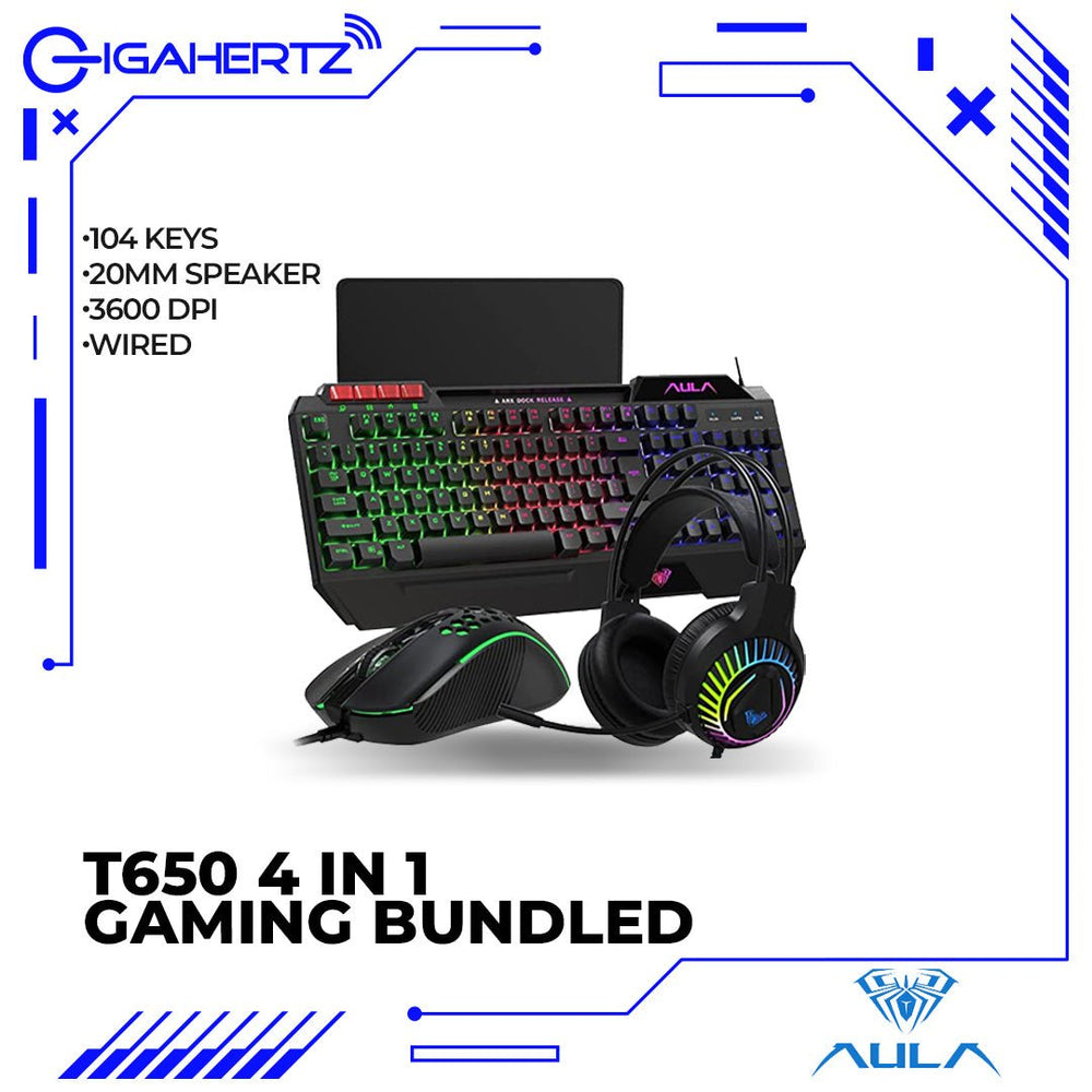 Aula T650 4 in 1 Gaming Bundled Keyboard / Mouse / Headset / Mousepad ...