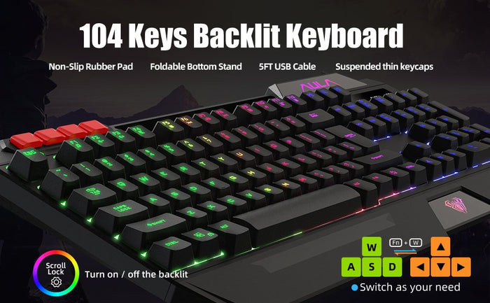 Aula T650 4 in 1 Gaming Bundled Keyboard / Mouse / Headset / Mousepad ...