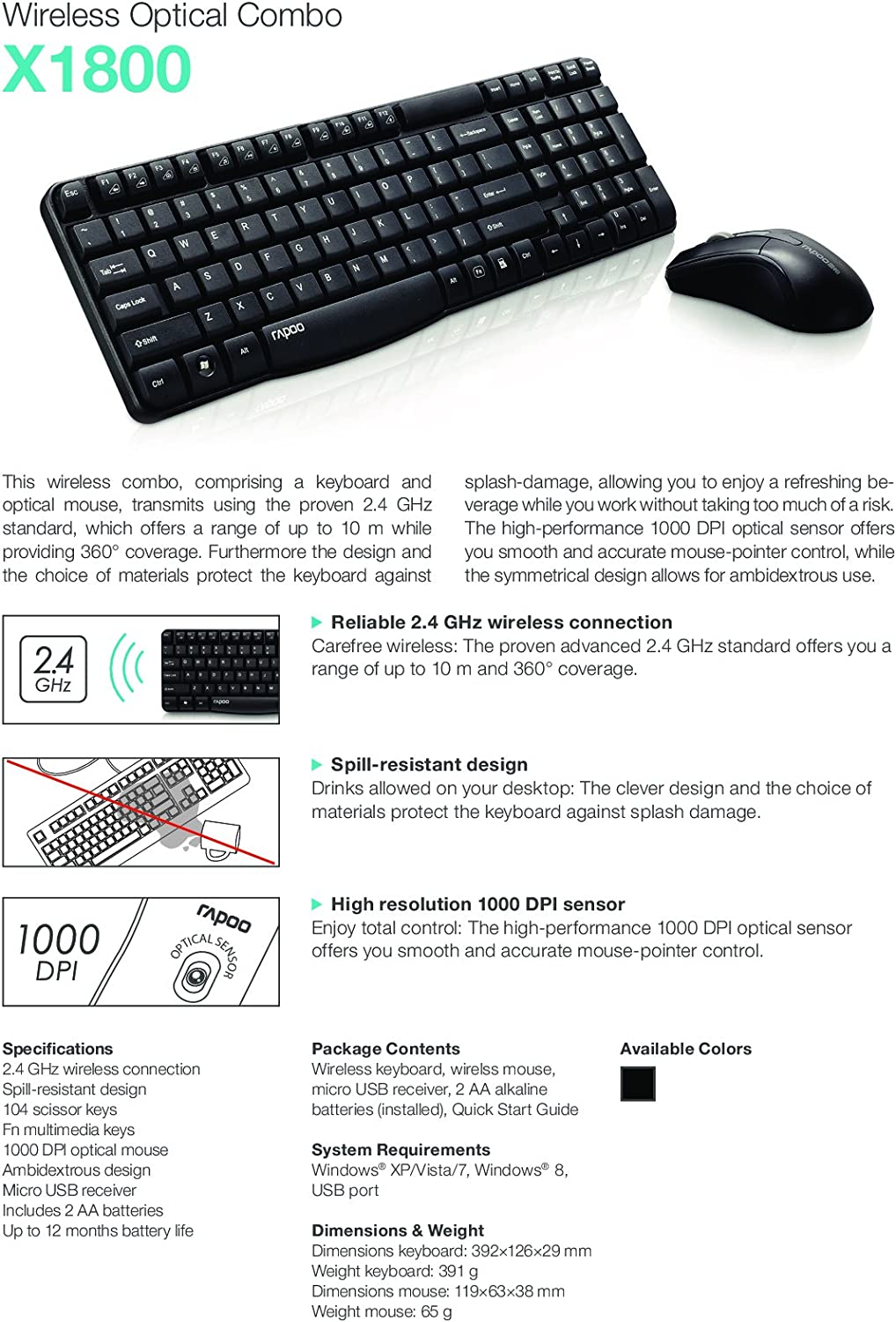 Rapoo X1800 Pro Wireless Optical Desktop Keyboard And Mouse